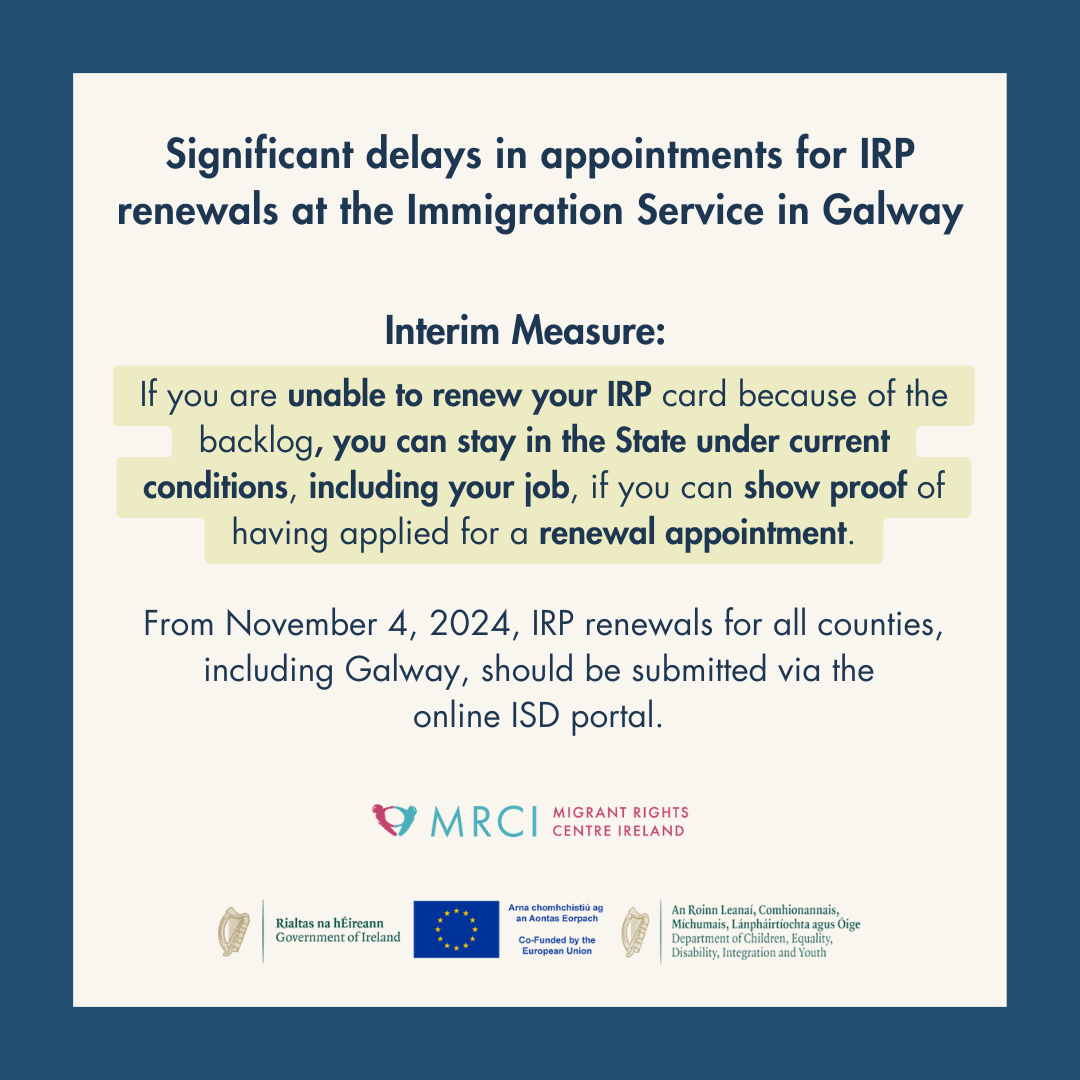 Galway Residence Permission, IRP Renewals - MRCI