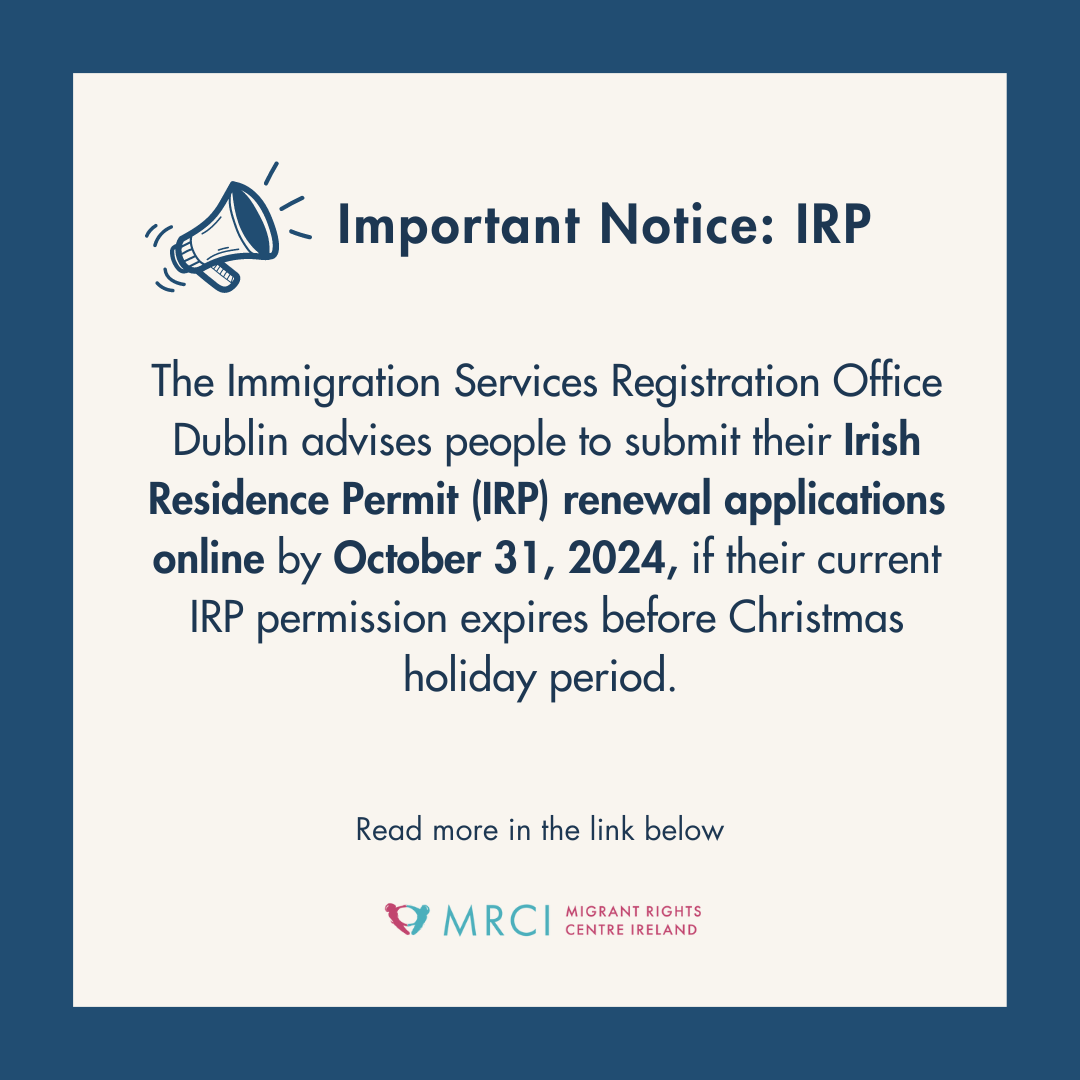 Renewal of Irish Residence Permit (IRP) Card Before Christmas - MRCI